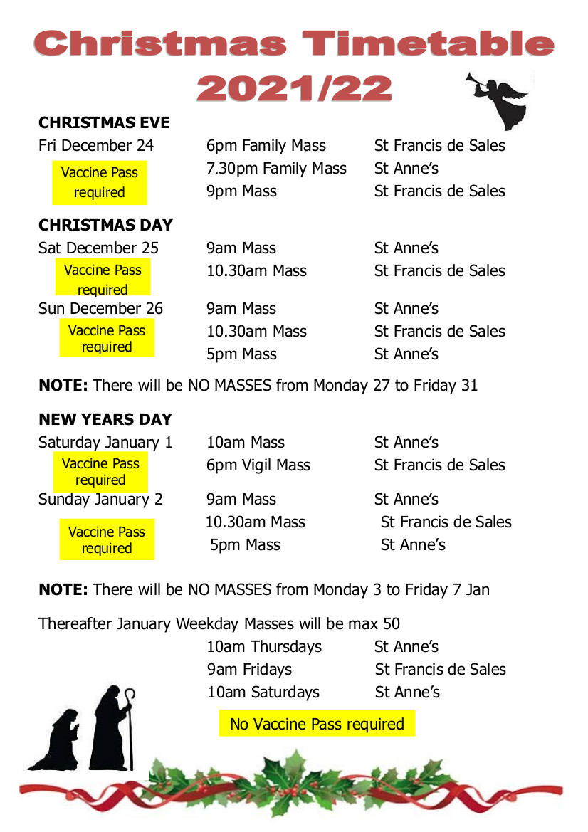 January Mass Schedule – Catholic Parish of Wellington South